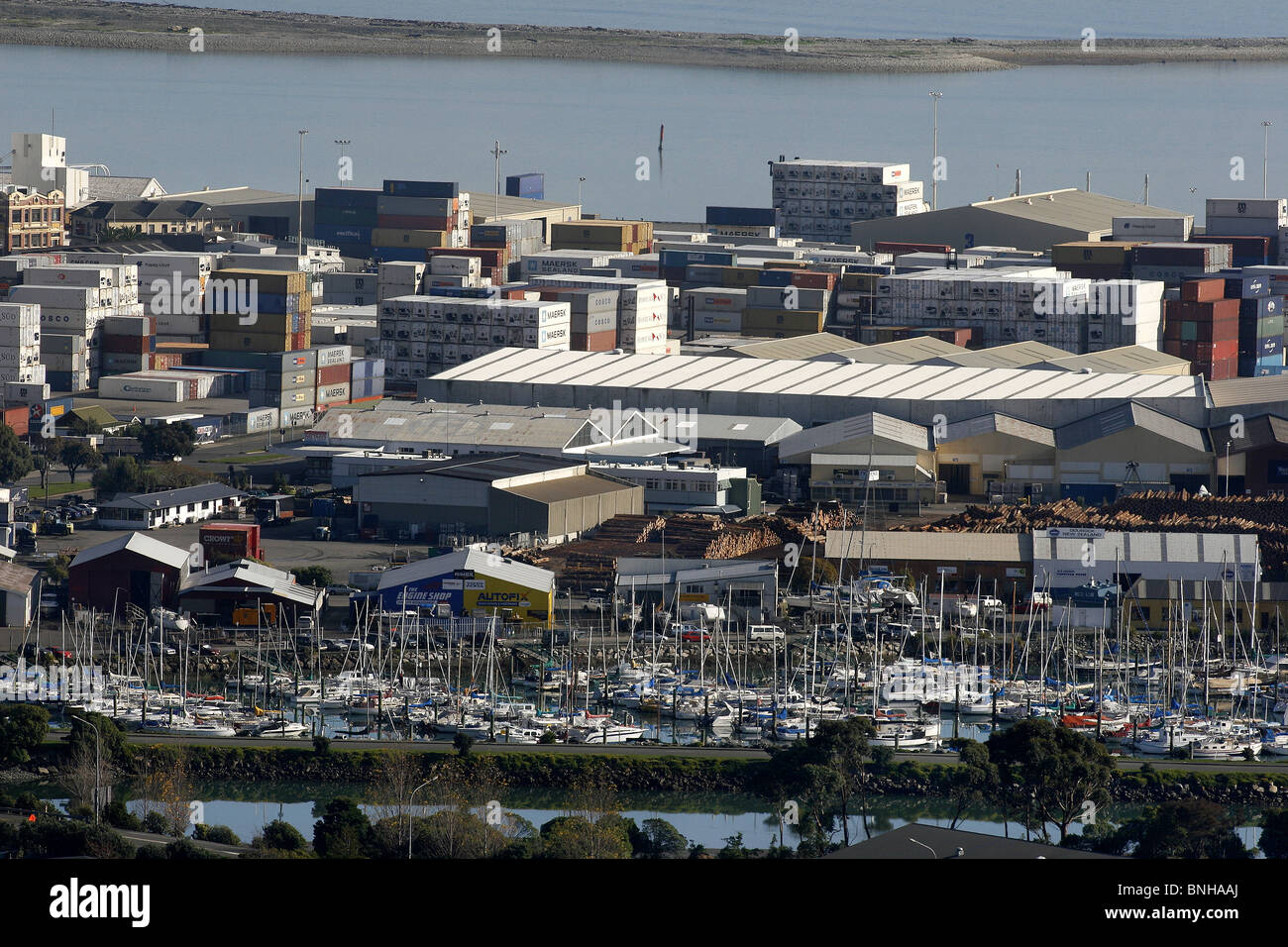 Nelson, New Zealand view showing the marina and Port Nelson in the ...