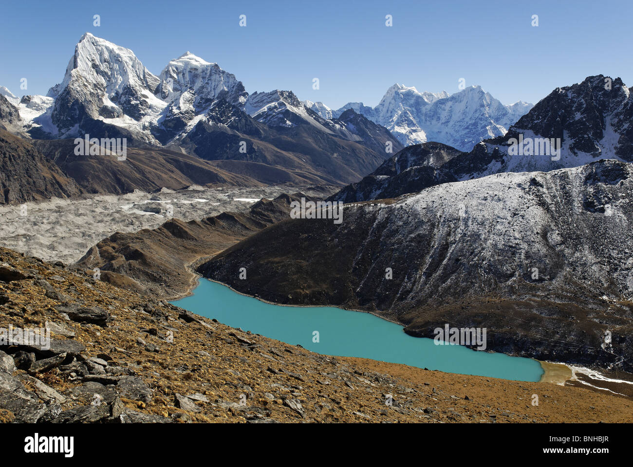 of the Gokyo lake Dudh Pokhari Ngozumpa glacier Arakamtse Cholatse ...