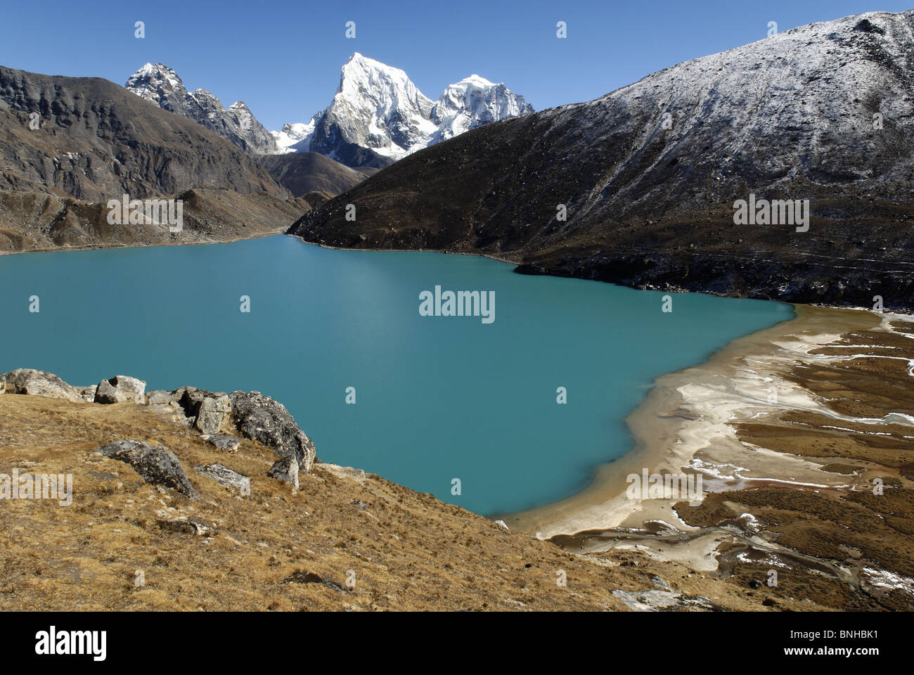 of the Gokyo lake Dudh Pokhari Ngozumpa glacier Arakamtse Cholatse ...