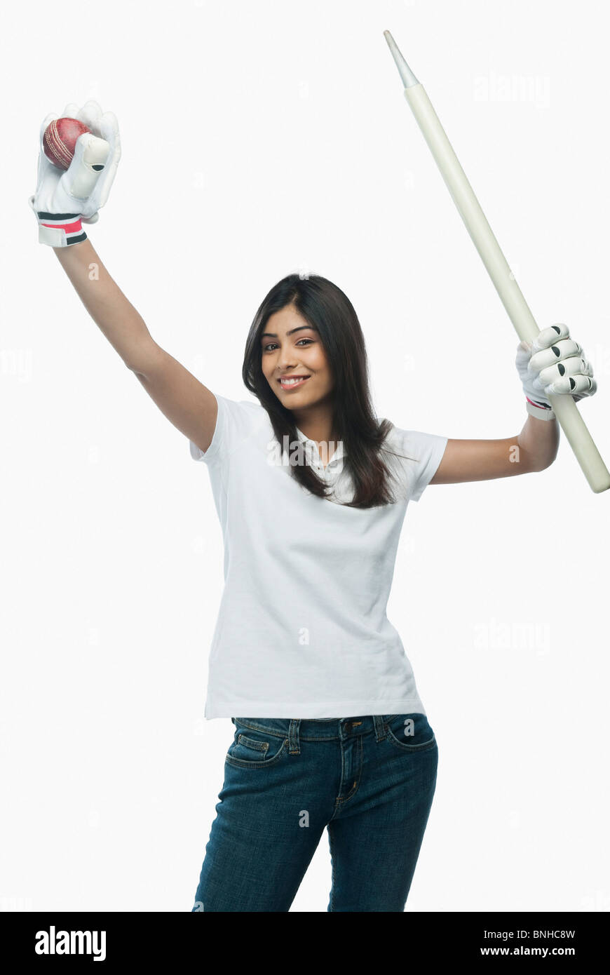 Portrait of a female cricket fan cheering Stock Photo - Alamy