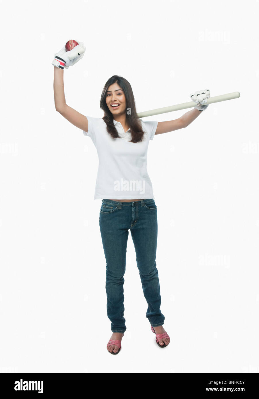 Portrait of a female cricket fan cheering Stock Photo - Alamy