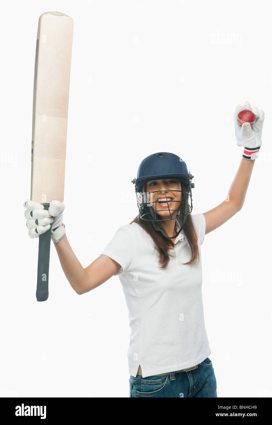 Portrait of a female cricket fan cheering Stock Photo - Alamy
