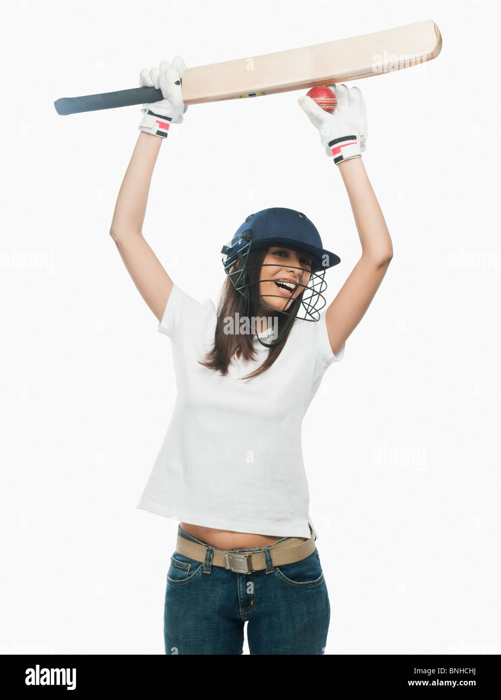 Portrait of a female cricket fan cheering Stock Photo - Alamy
