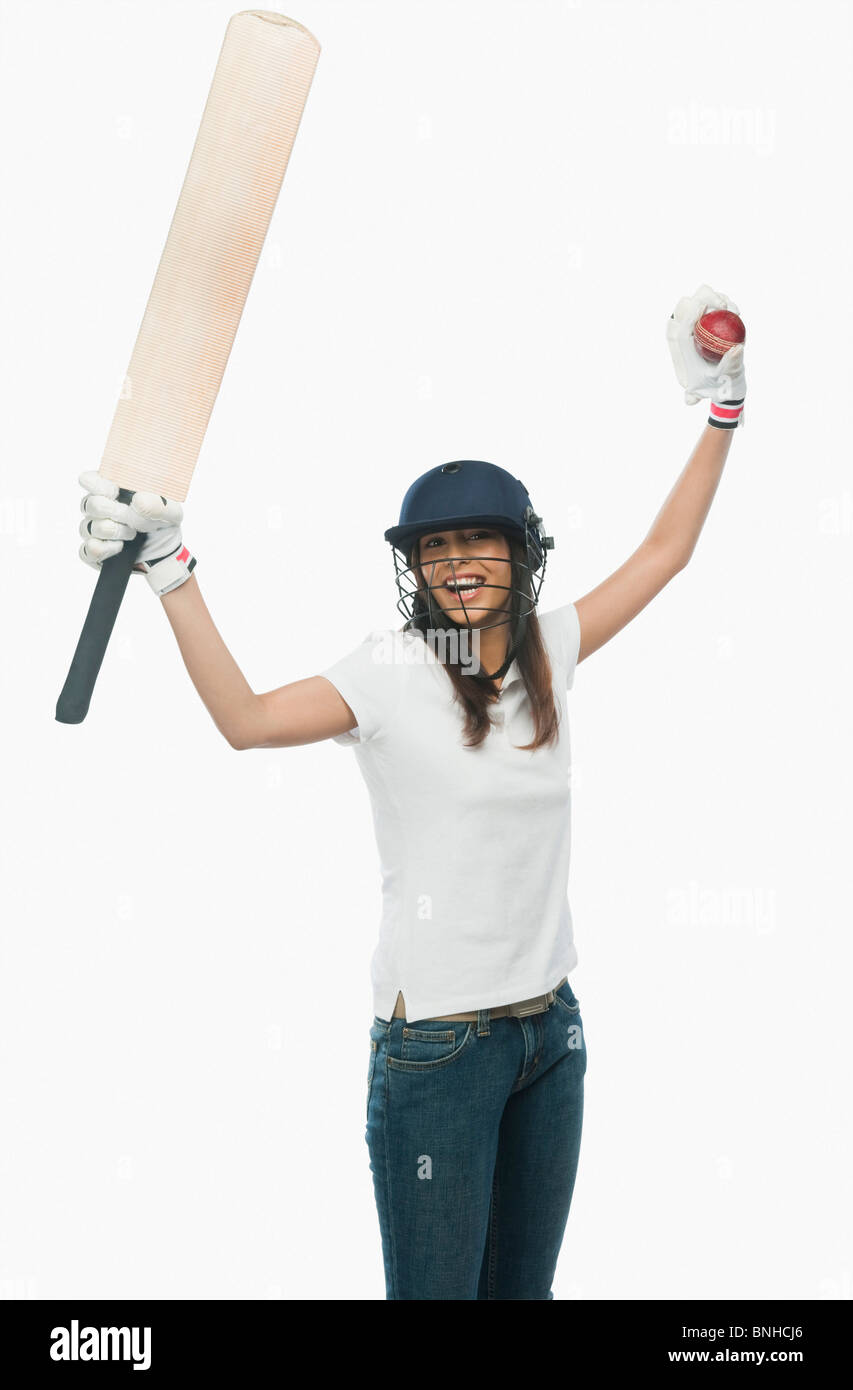 Portrait of a female cricket fan cheering Stock Photo - Alamy