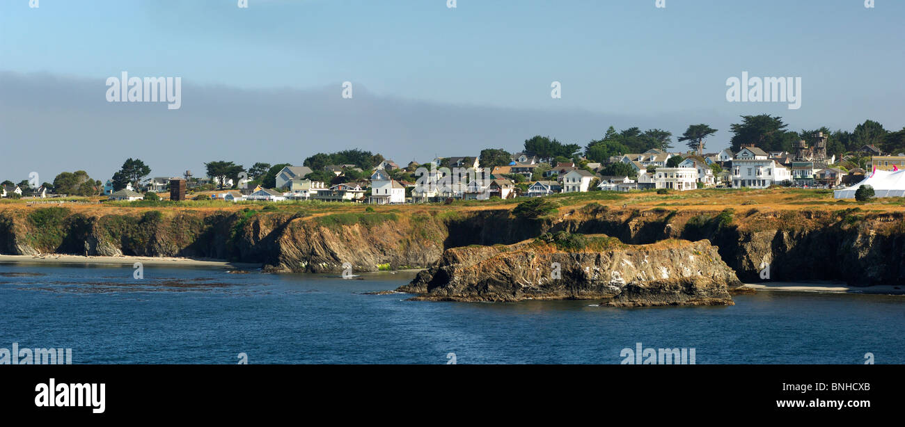 Usa Mendocino California Panoramic View Small Town Village Houses Coast ...