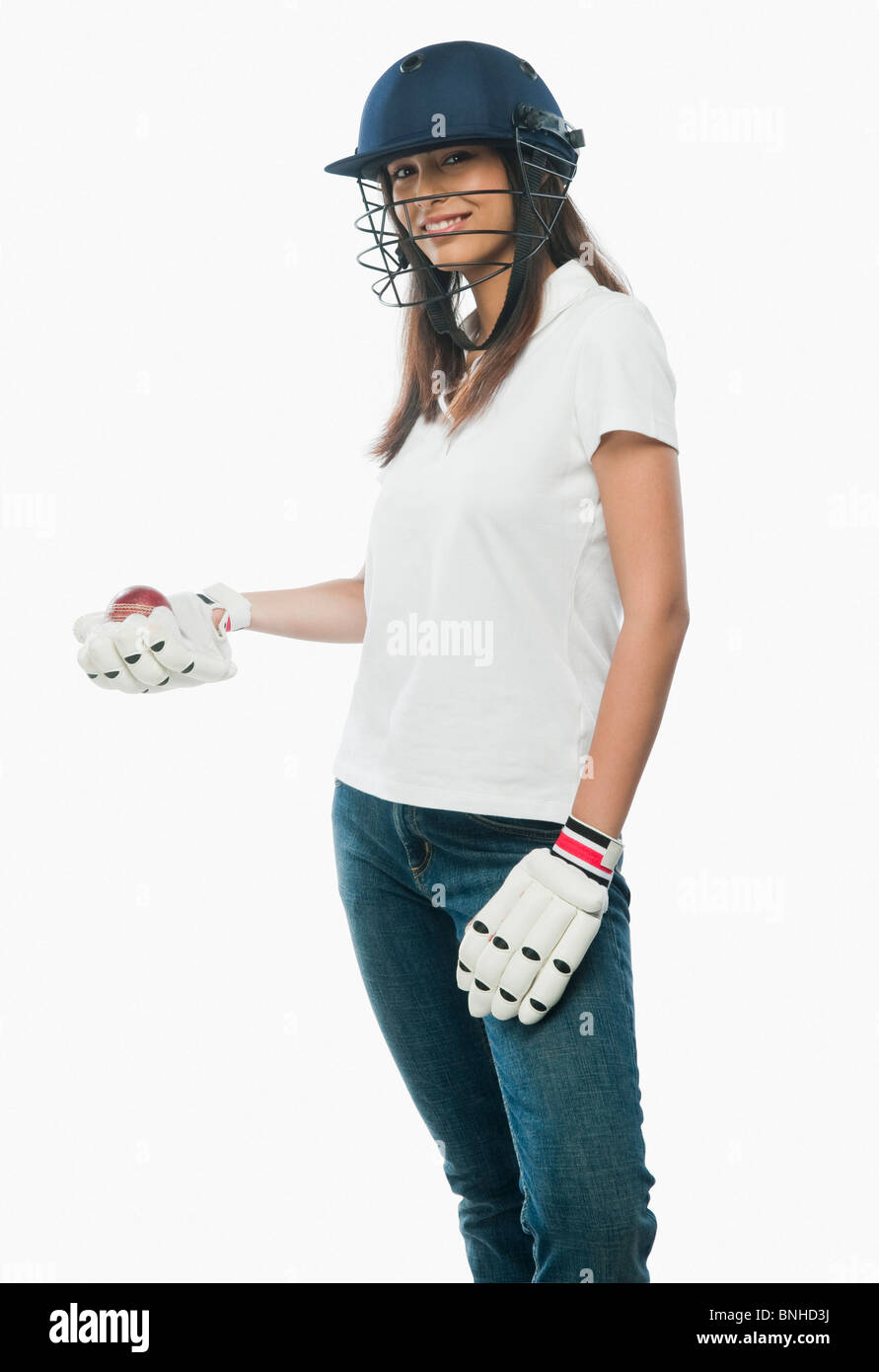 Portrait of a female cricket fan smiling Stock Photo - Alamy