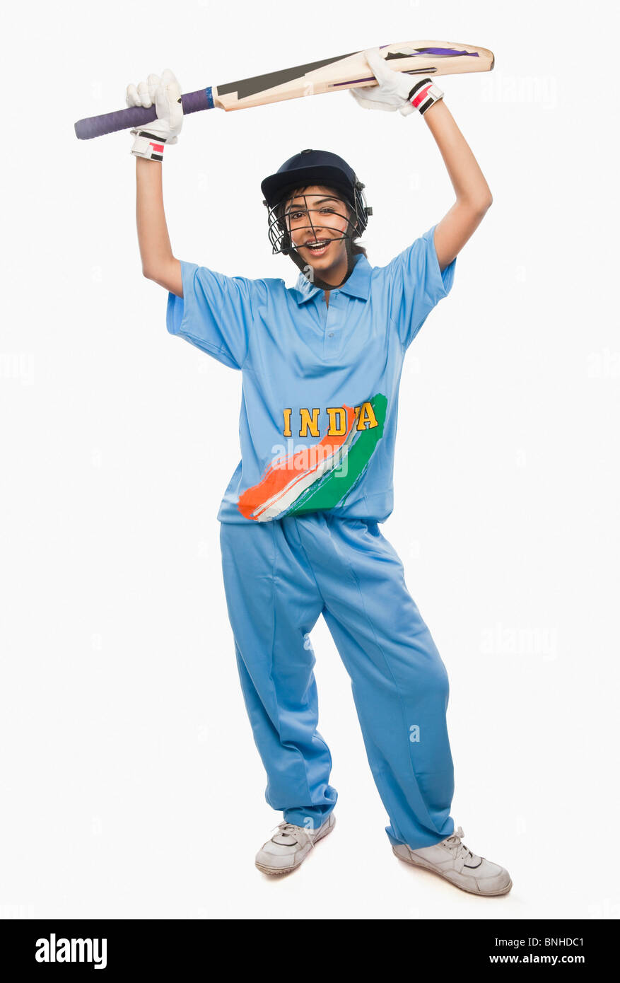 Cricket batsman raising bat hi-res stock photography and images - Alamy