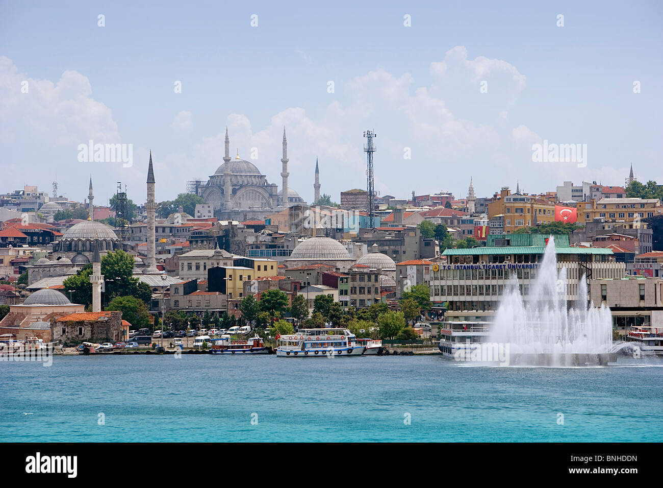 Turkey June 2008 Istanbul city ships boats fountain sea Stock Photo - Alamy