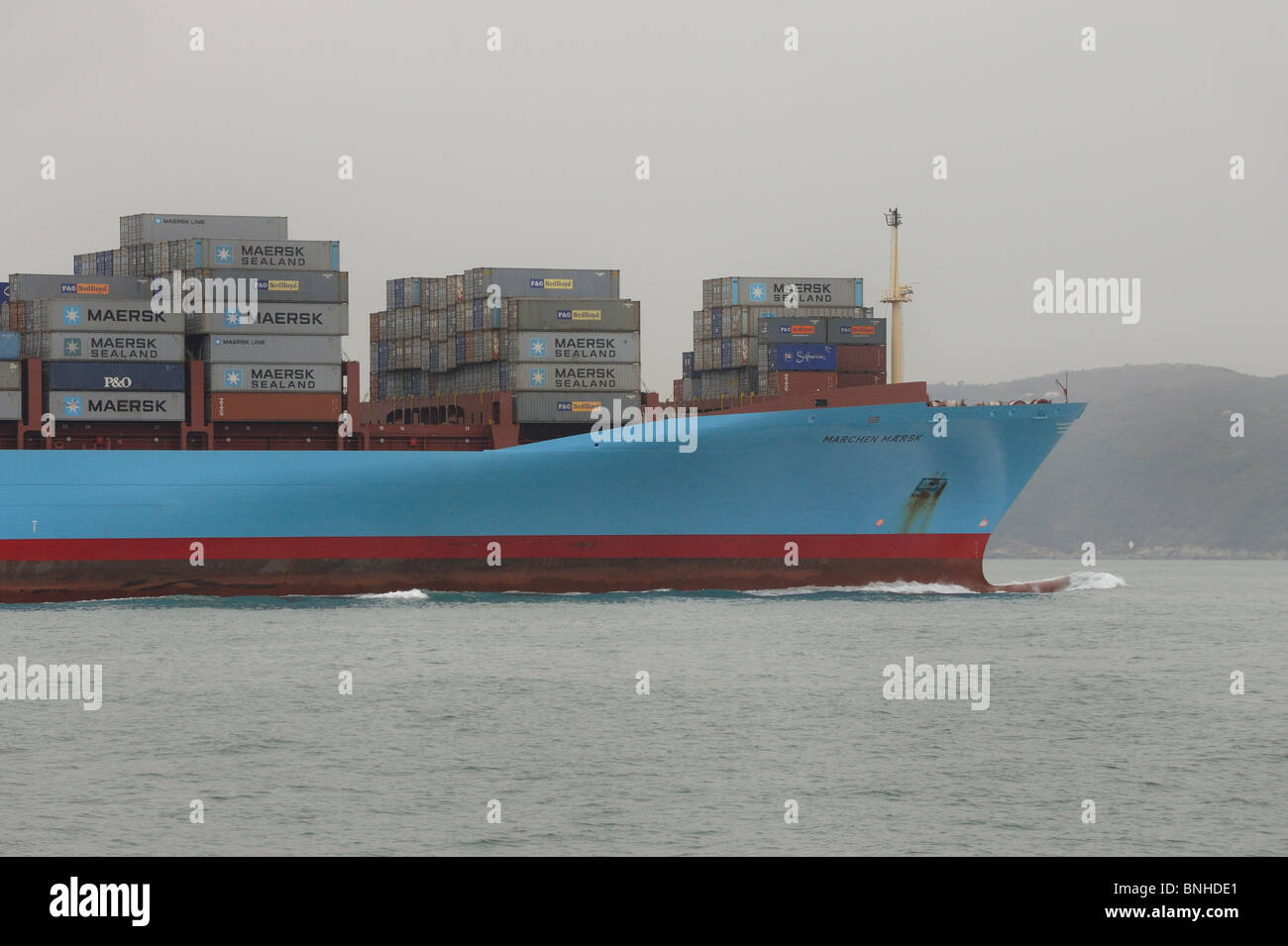 Hong Kong, Container ship from Maersk moving through the Lamma Channel ...
