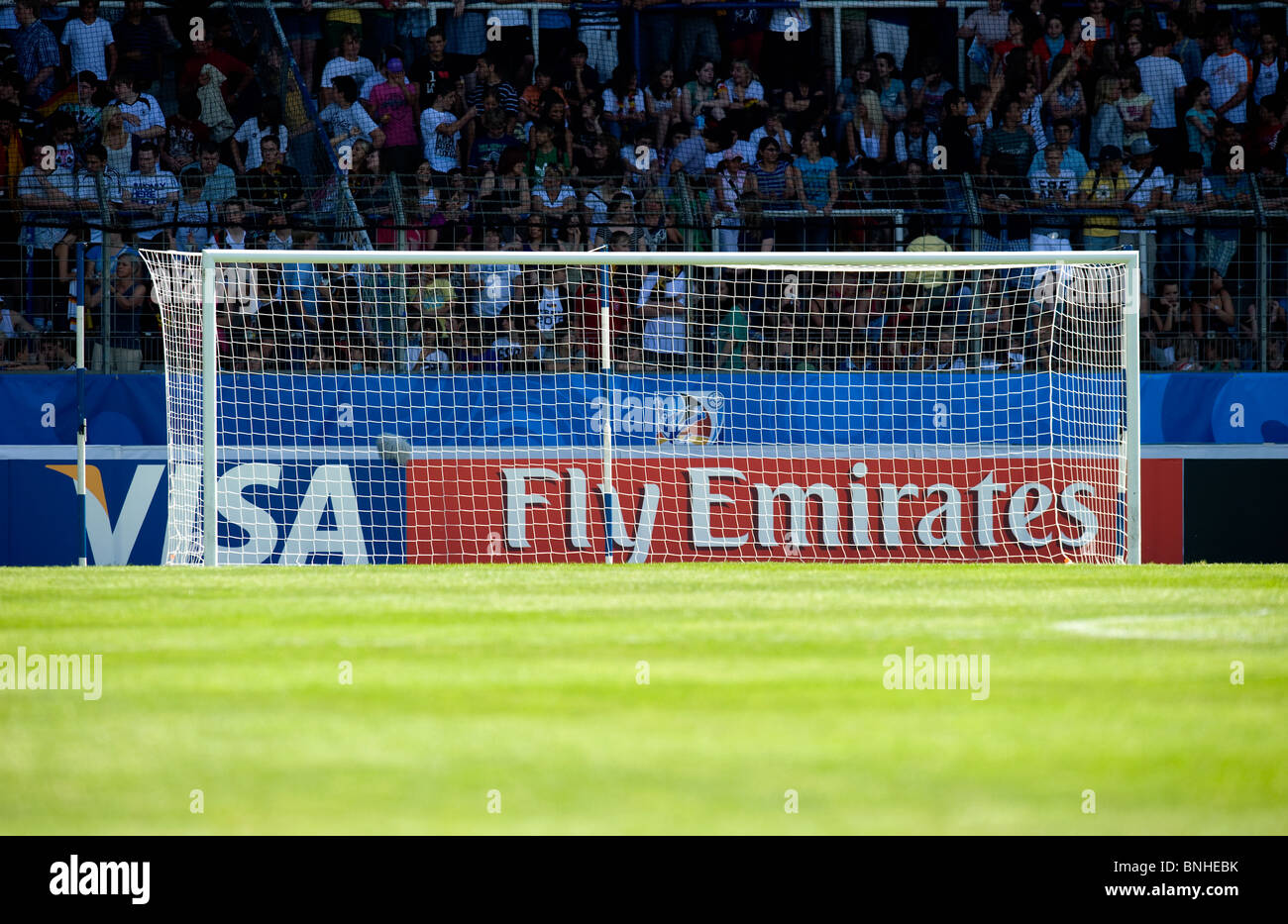 Empty goal on the soccerfield of the Ruhrstadion Bochum, Germany Stock ...