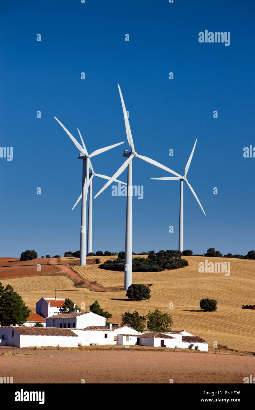 Spain August 2008 la Mancha Region Aeoligc energy wind modern wind park ...