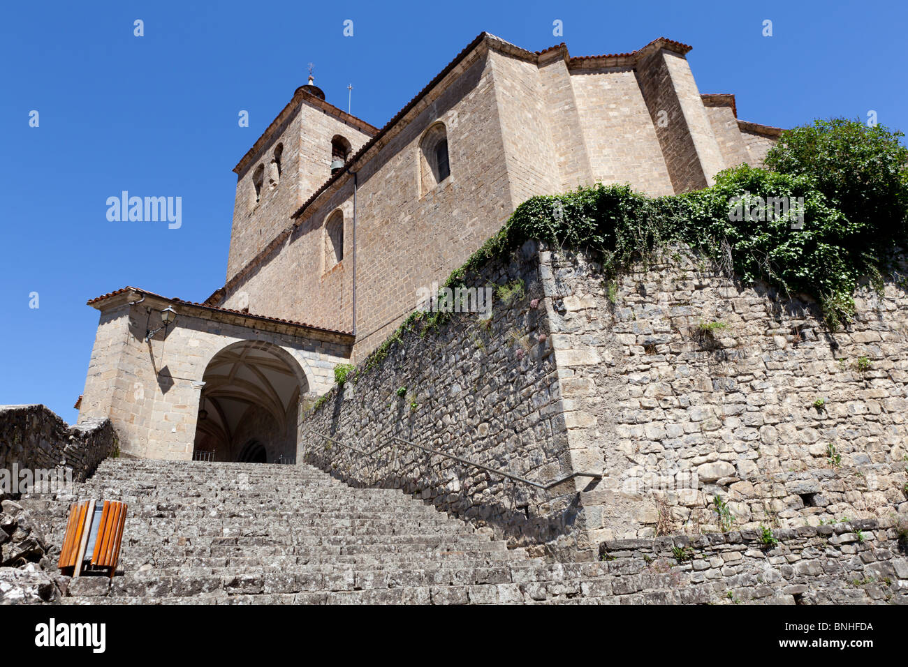The church of San Esteban in the Spanish Pyrenean village of Roncal ...