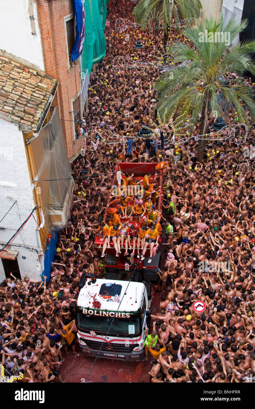 Spain August 2008 Valencia Region Bunol city Tomatina Festival Tomato ...