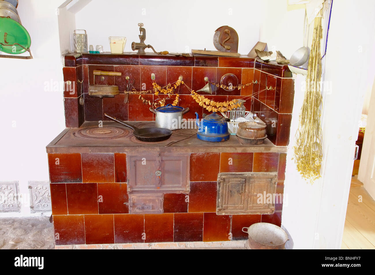 Antique rural kitchen. THE FOLK ARCHITECTURE MUSEUM, Olsztynek-Poland ...