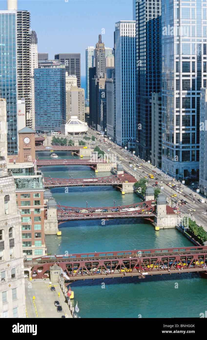 USA United States of America Illinois Chicago city bridges Chicago ...