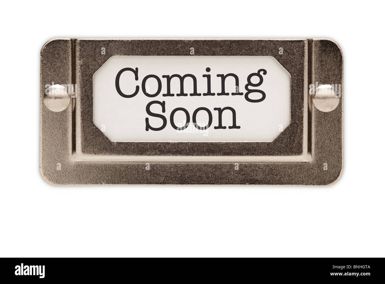 Coming Soon File Drawer Label Isolated on a White Background Stock ...