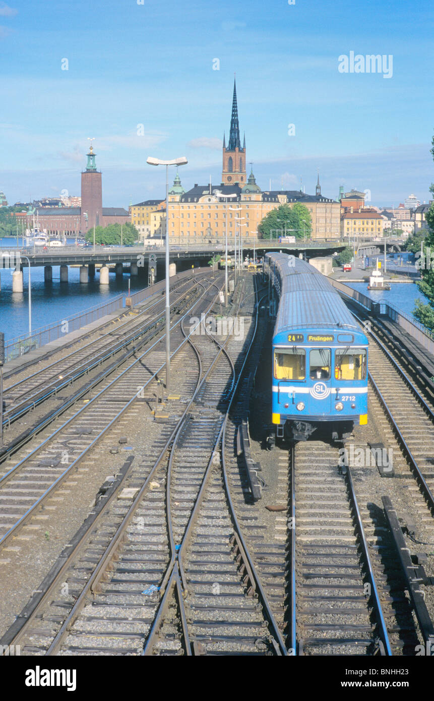 Sweden Stockholm train leaving railway station old town train transport ...