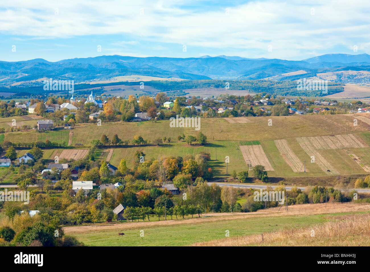 autumn hilly country valley view Stock Photo - Alamy
