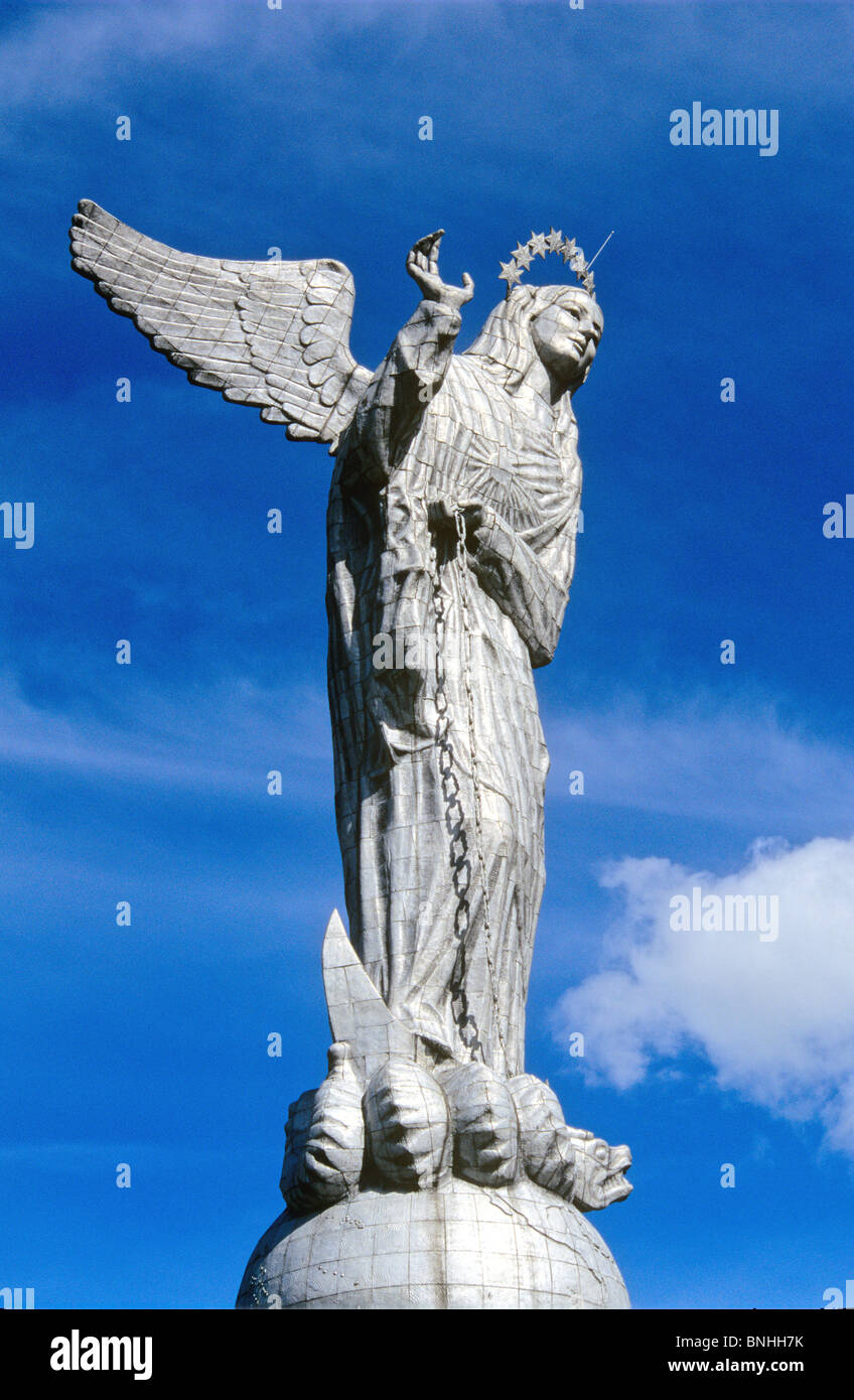 Ecuador Quito St.Mary statue Panecillo hill South America statue religion Roman-Catholicism blue ...