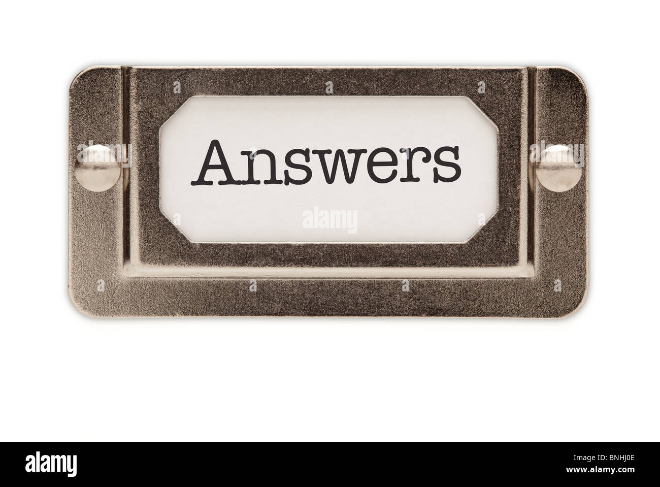 Answers File Drawer Label Isolated on a White Background Stock Photo ...