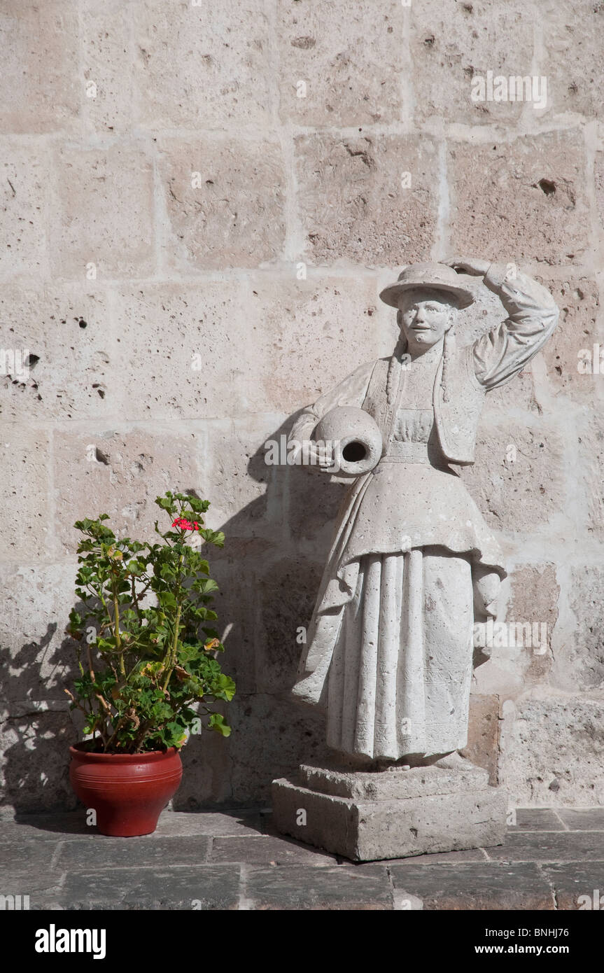 Art statues in courtyards of Arequipa, Peru, South America Stock Photo ...