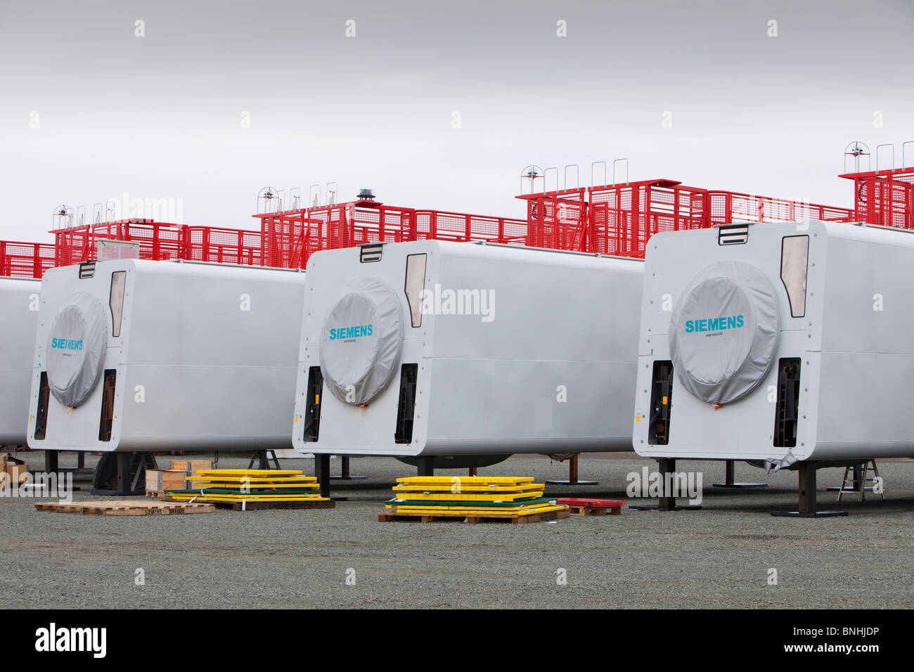 Wind turbines being prepared by Siemens at Mostyn Port for onward ...