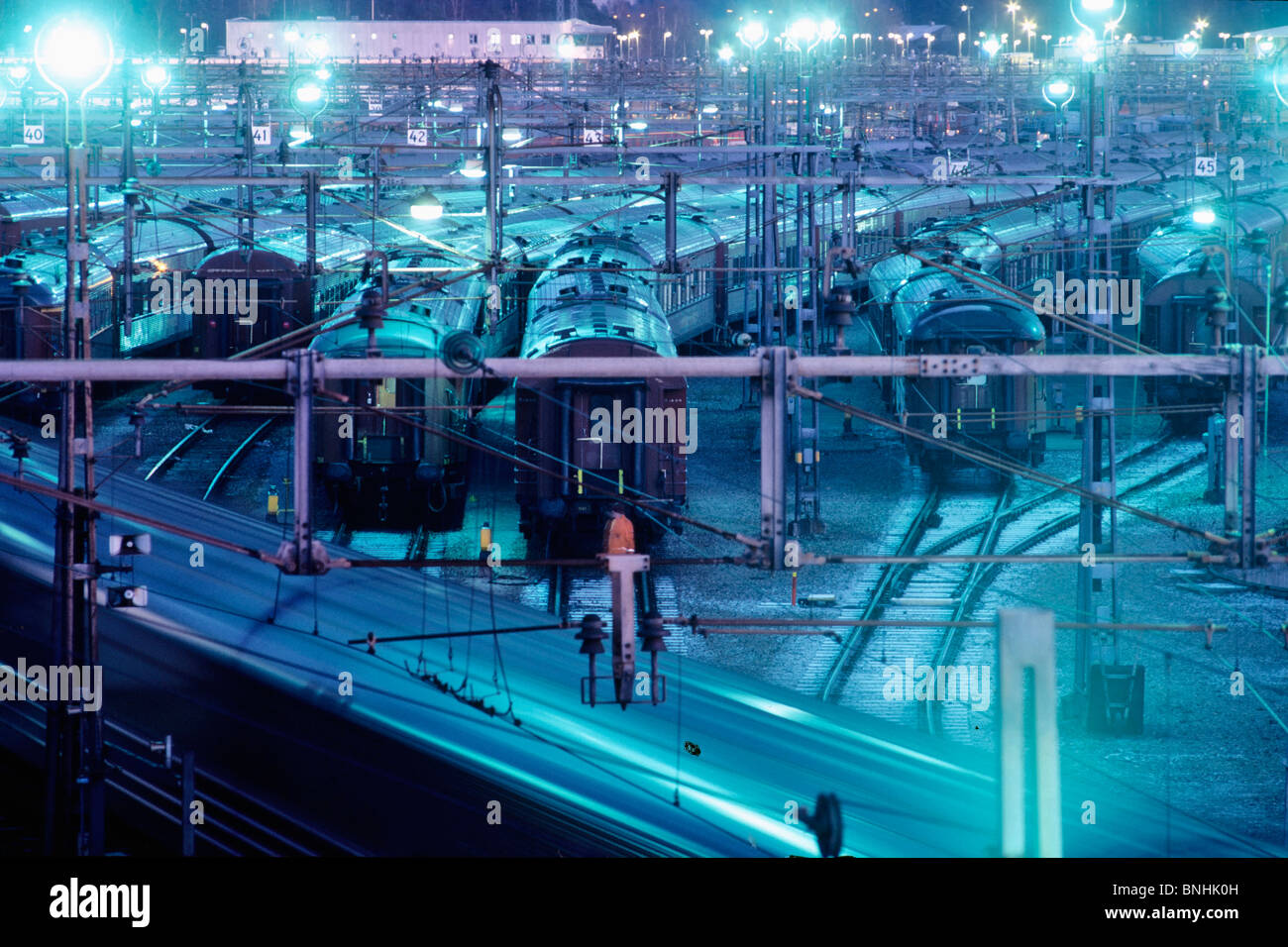 Sweden Stockholm Railyard Night Outdoor Outdoors Outside Rail Railroad ...