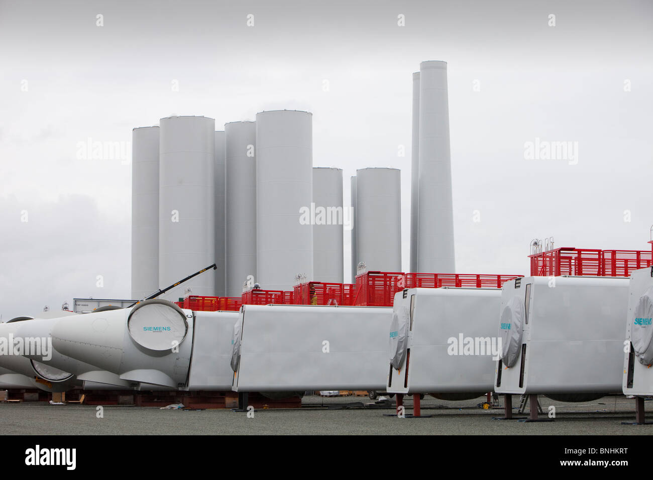 Wind turbines being prepared by Siemens at Mostyn Port for onward ...