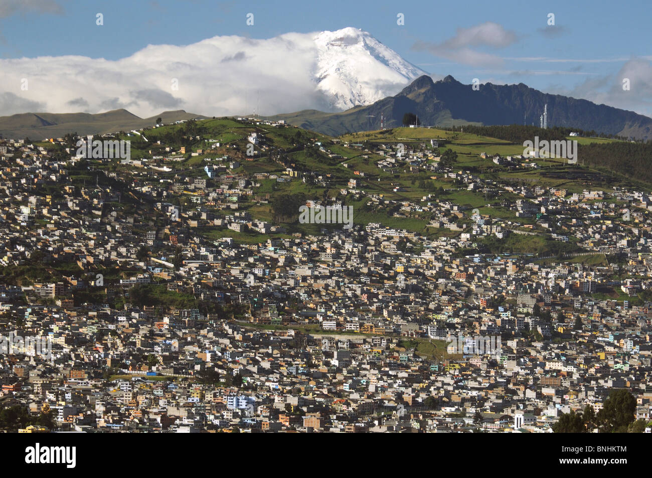 Ecuador Quito city Andes Mountains overlook houses landscape Cotopaxi ...