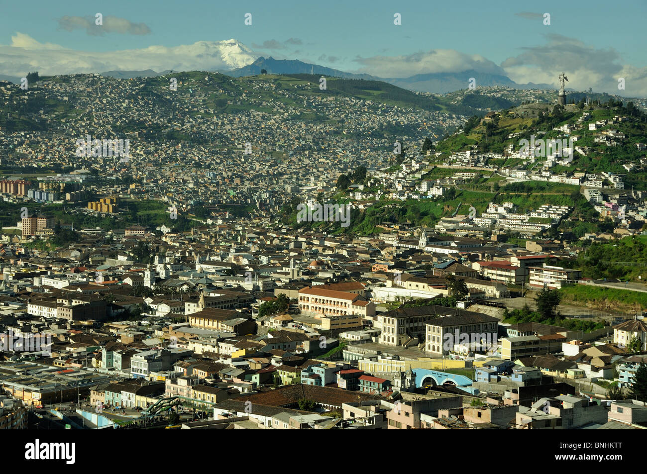 Ecuador Quito city Andes Mountains overlook houses landscape Cotopaxi ...