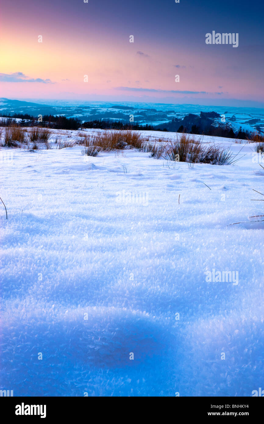 Snow fields on Black Mountain with views towards Carreg Cennen and Towy ...