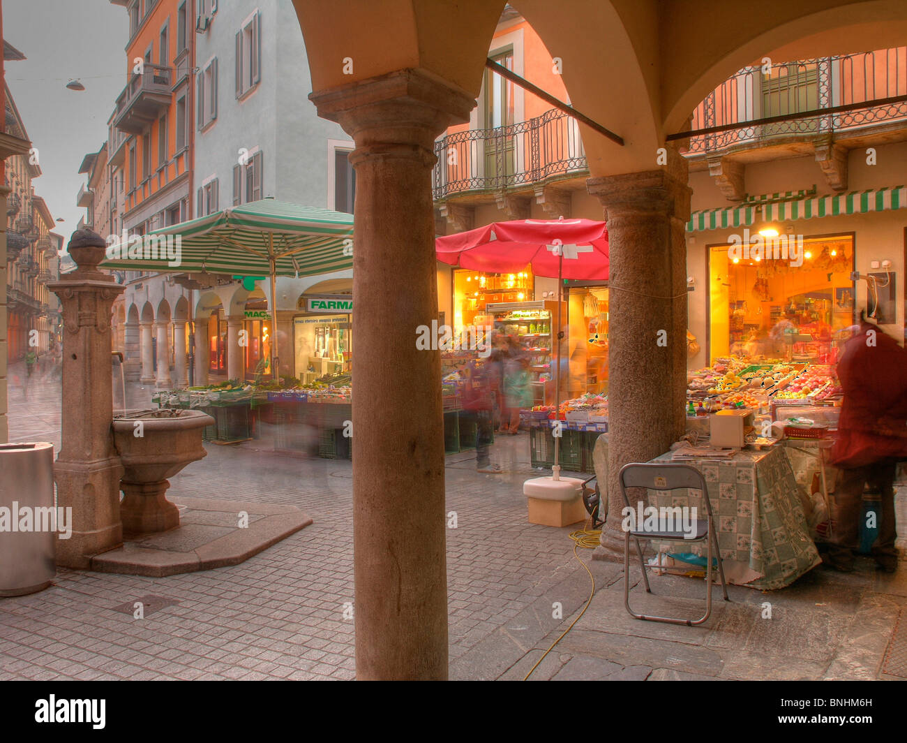 Switzerland Lugano city old town Canton of ticino columns shopping ...