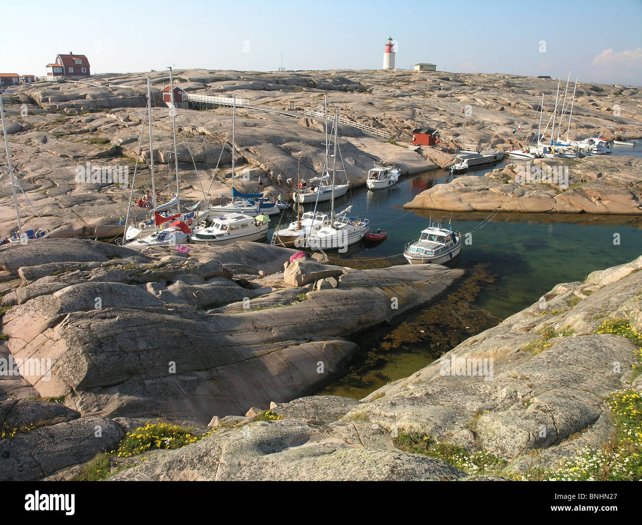 Sweden Hallö Bohuslän province lighthouse rock archipelago coast sea ...