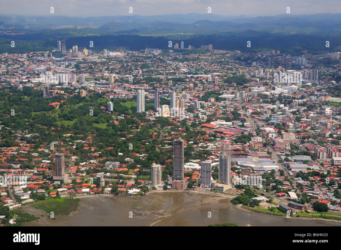 Panama Aerial view Panama City Central America coast shore sea ocean ...