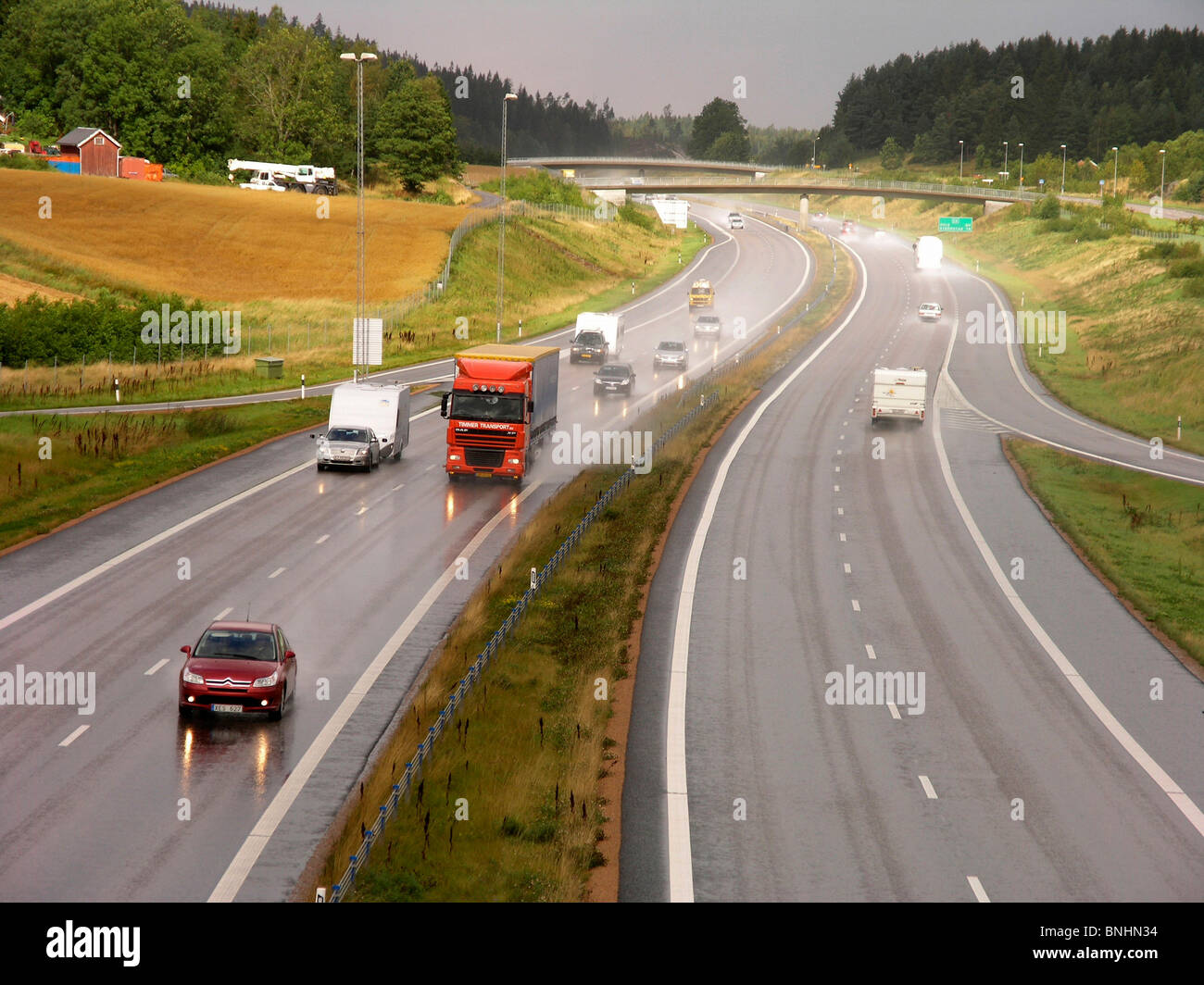 Sweden European route E6 Norway-Denmark overlook high angle cars ...