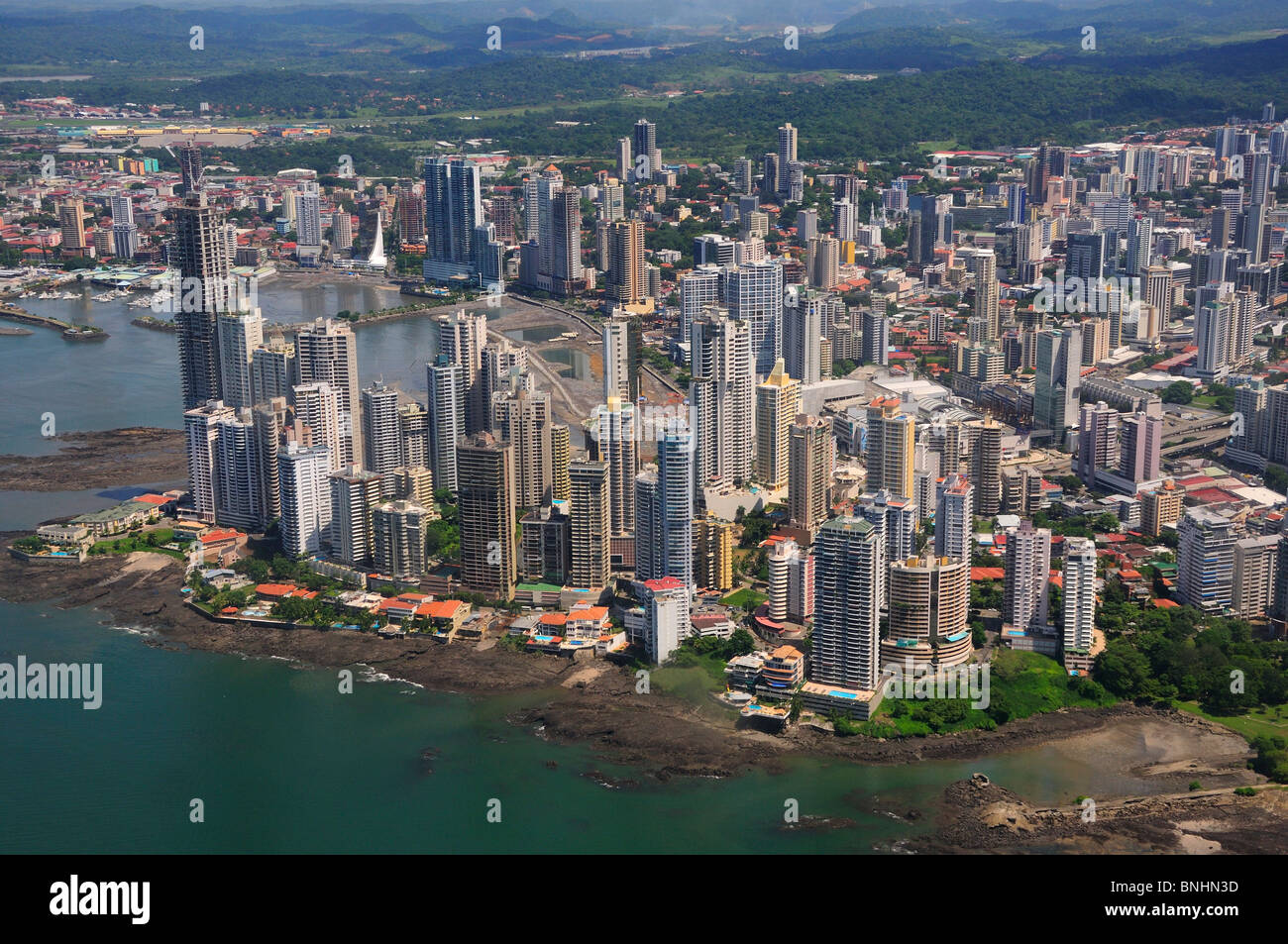 Panama Aerial view Panama City Central America coast shore sea ocean ...