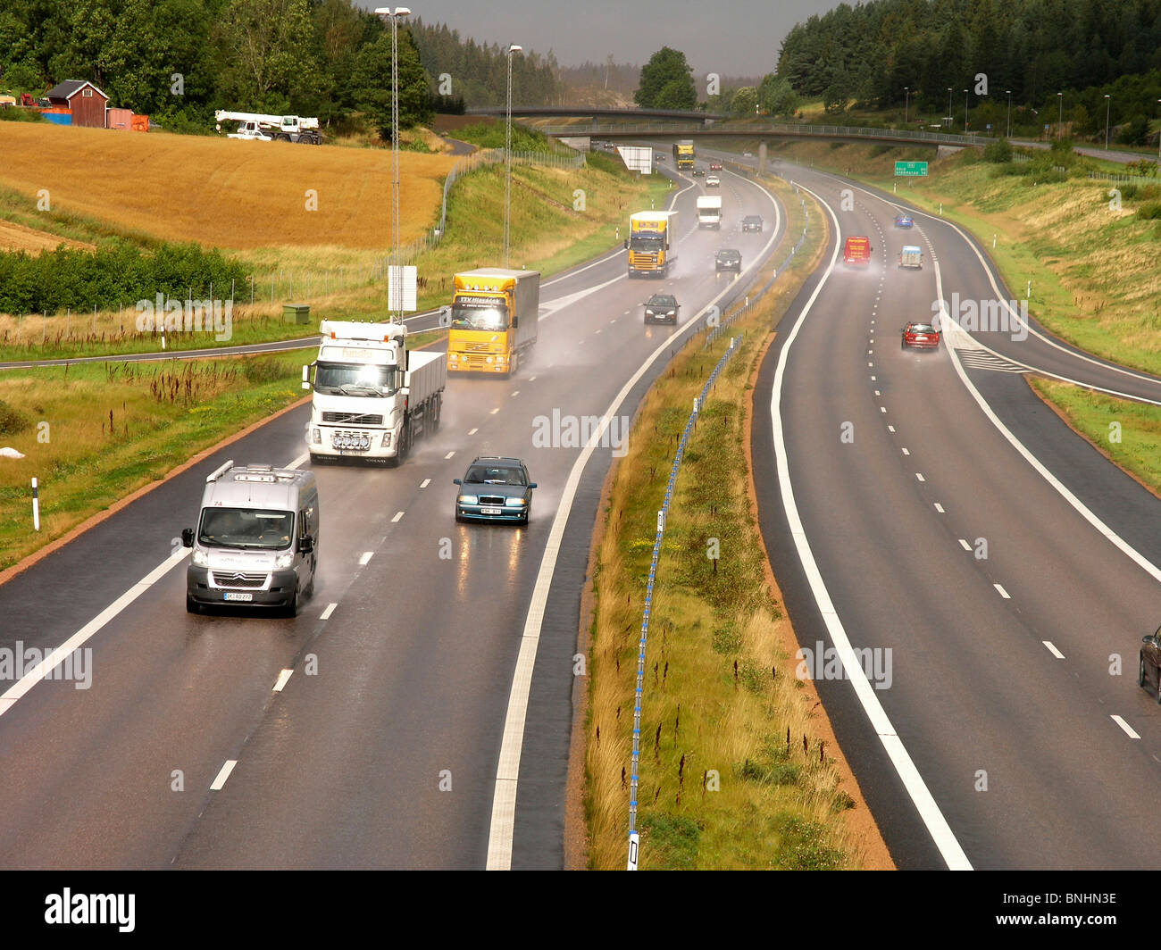 Sweden European route E6 Norway-Denmark overlook high angle cars ...