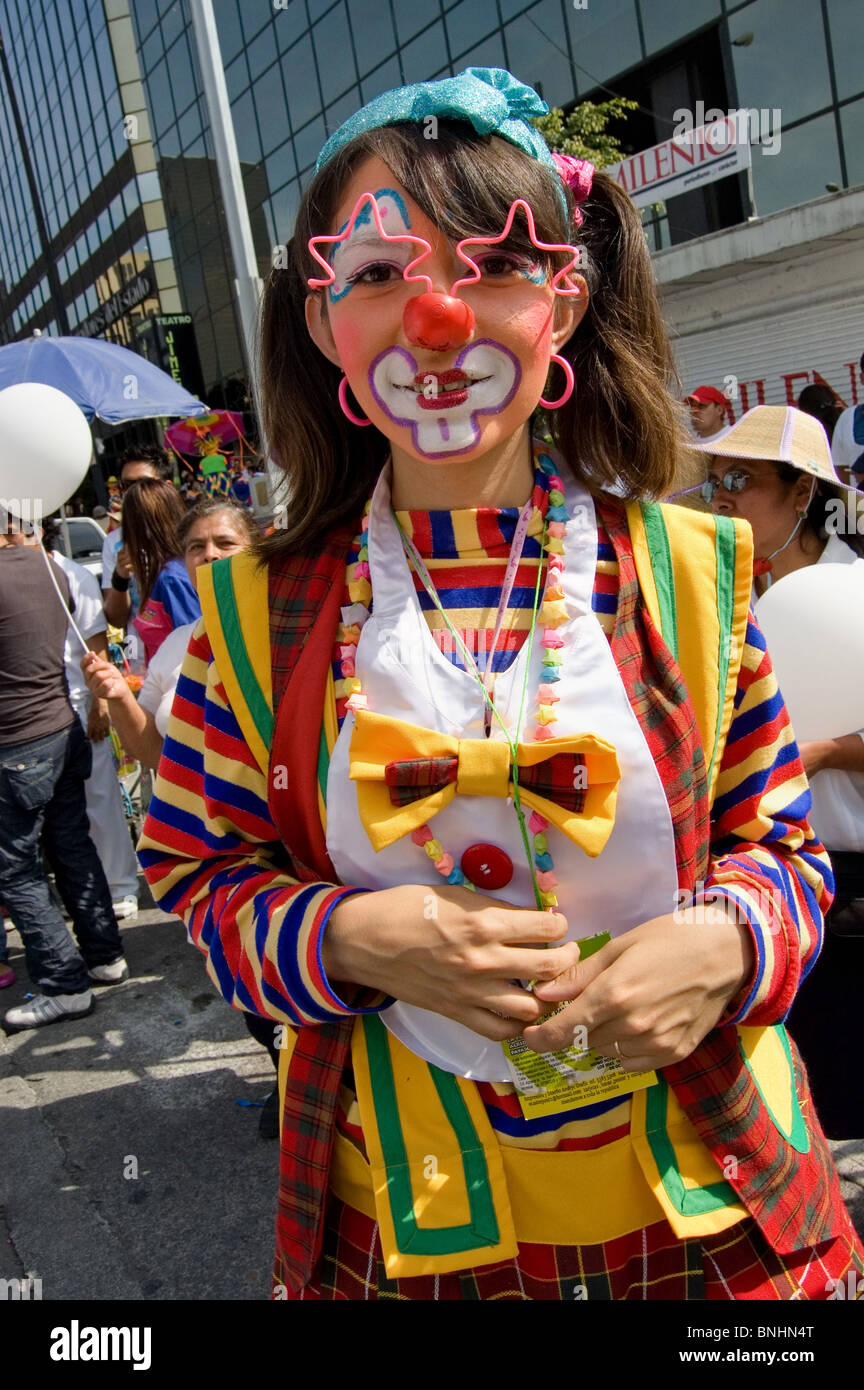 woman clown during a clown parade in Mexico city with clowns from ...