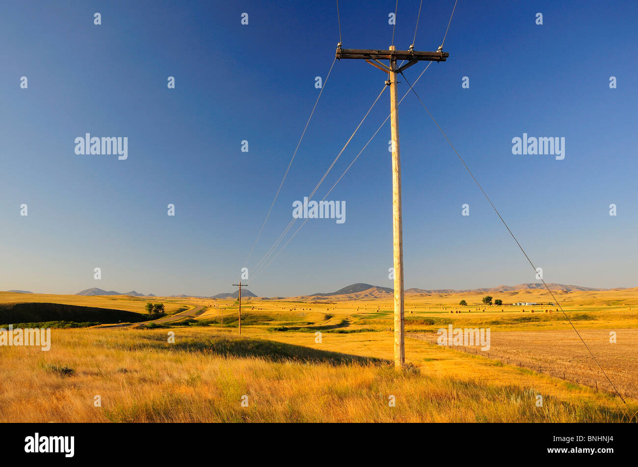 USA Prairie near Chinook Montana landscape rural scenery road electric ...