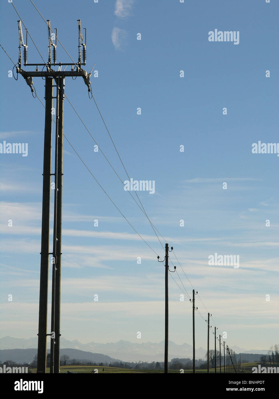 Switzerland Canton of Zurich telephone line landline phone poles ...