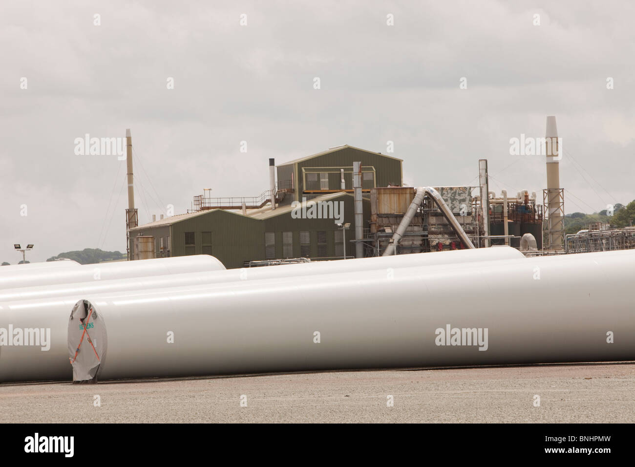 Wind turbines being prepared for the Walney offshore wind farm at ...