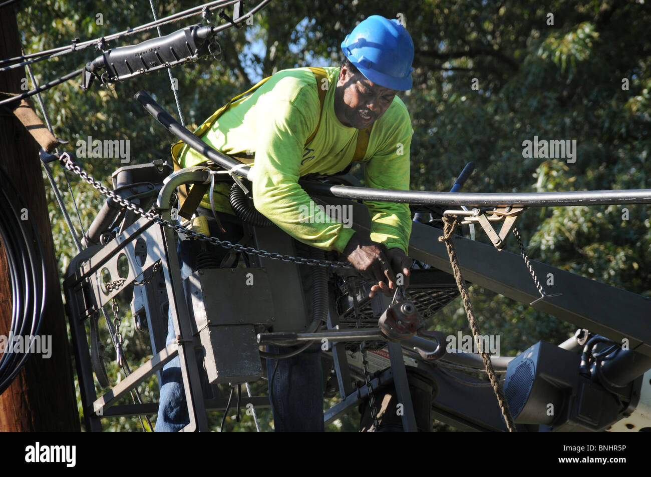 Utility worker working on phone lines in Greenbelt, Maryland Stock ...