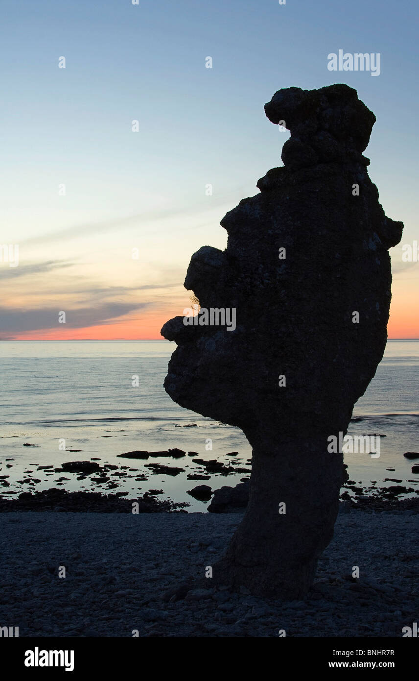 Sweden Faro Farö. Figure Gotland Raukar Rock Stone Silhuette Rauk Stone ...
