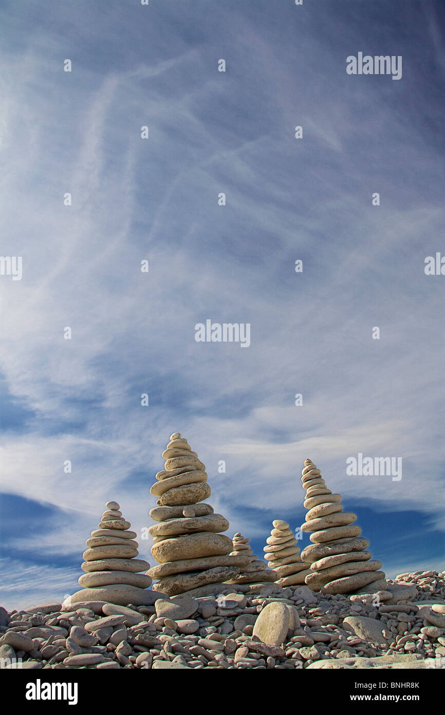 Beach Blue sky Cloud Rocks Stone White stone Stones Stack Stacked Cones ...