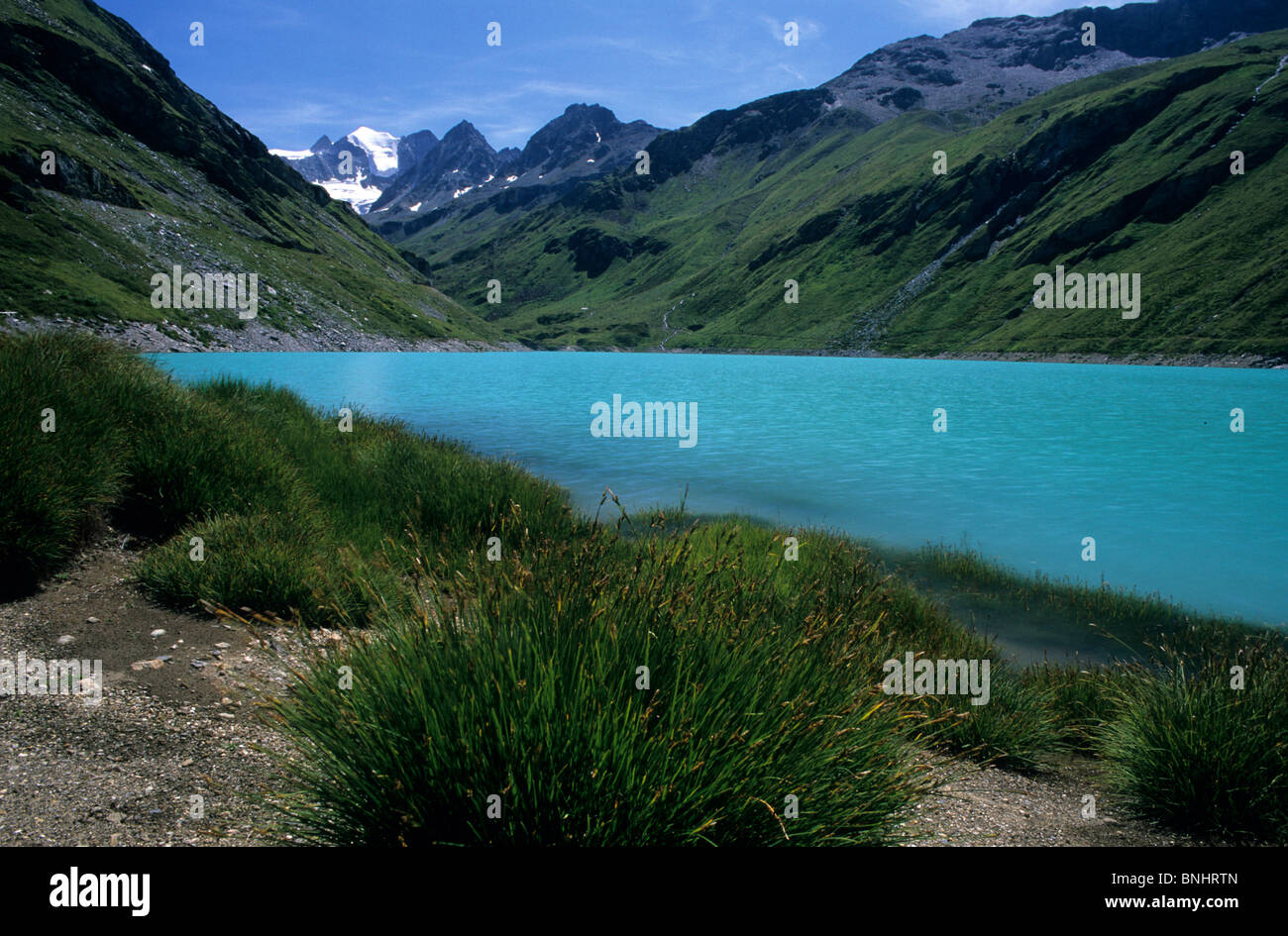 Europe Switzerland Canton of Valais Valais Lac de Moiry reservoir lake ...