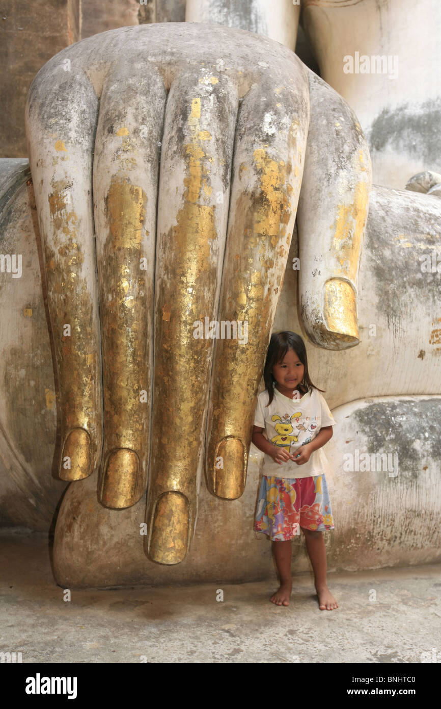 Thailand Asia culture Sukhothai Wat Si Chum Buddha hand stone hand girl ...