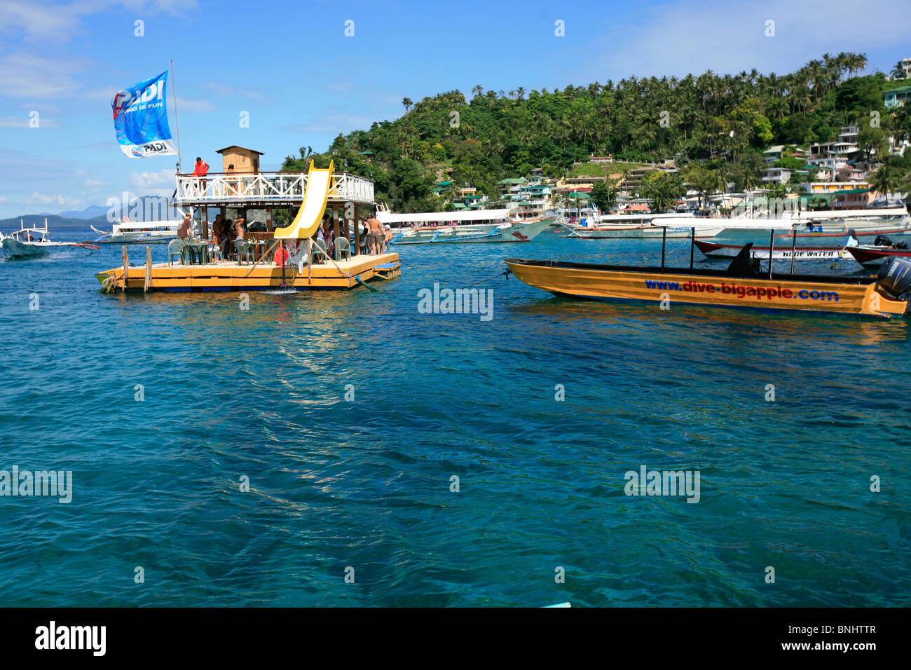 Philippines Asia Mindoro Sabang island bay sea boats coast ocean Stock ...