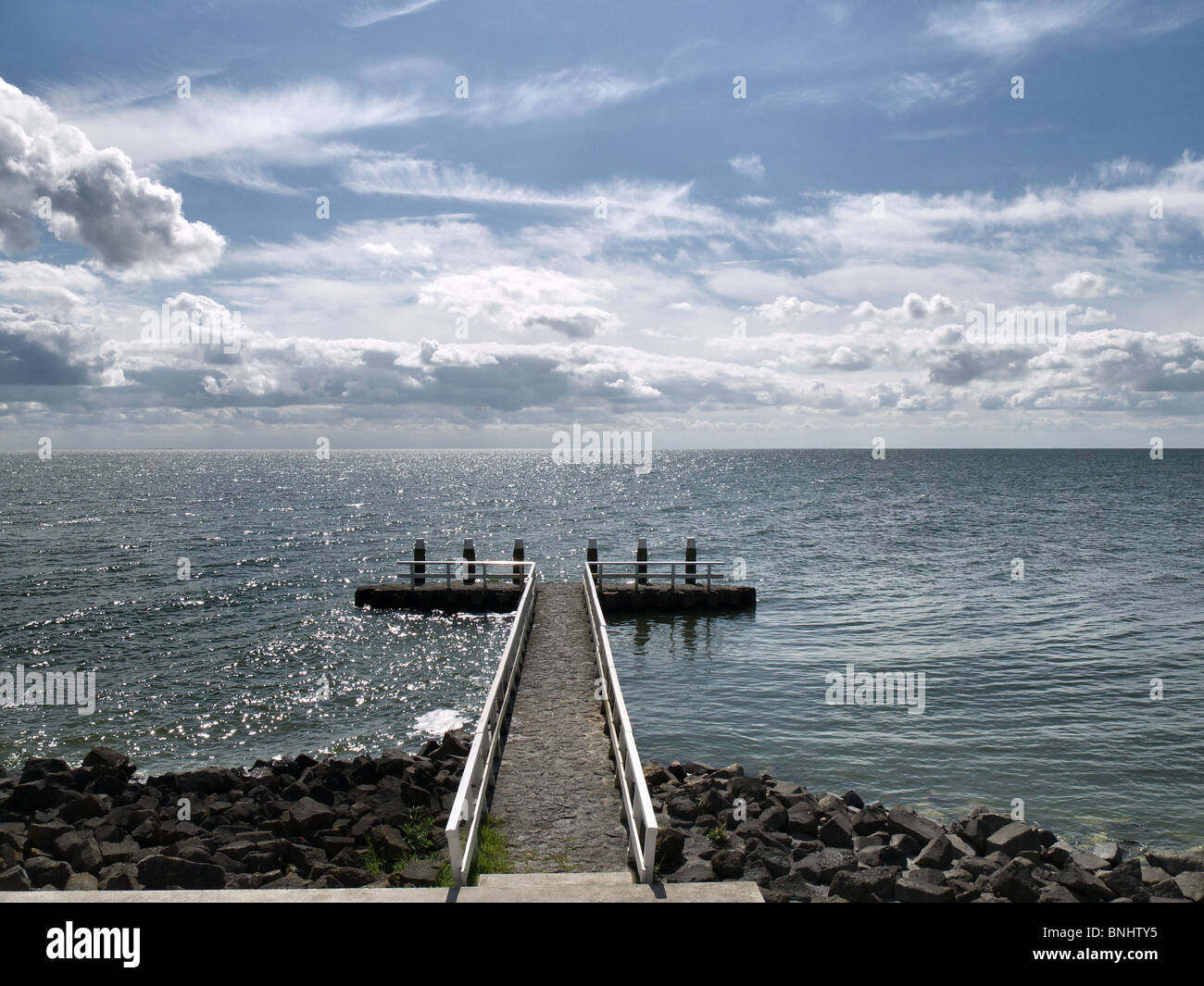 Jetty at the Ijsselmeer on the Afsluitdijk A7, the Netherlands Stock ...