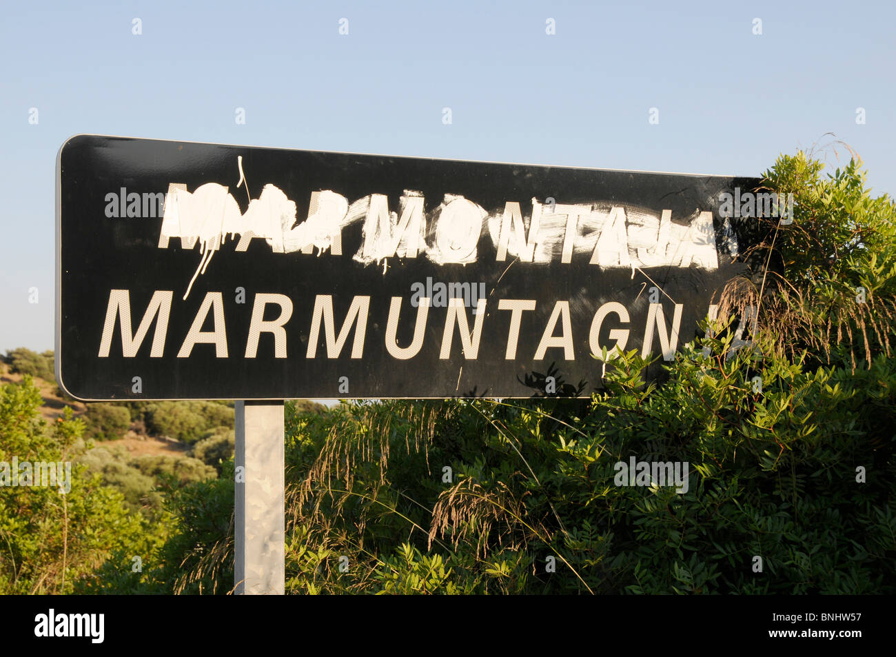 CORSICA BILINGUAL SIGNS DEFACED BY FLNC (FRONT LIBERATION NATIONAL ...