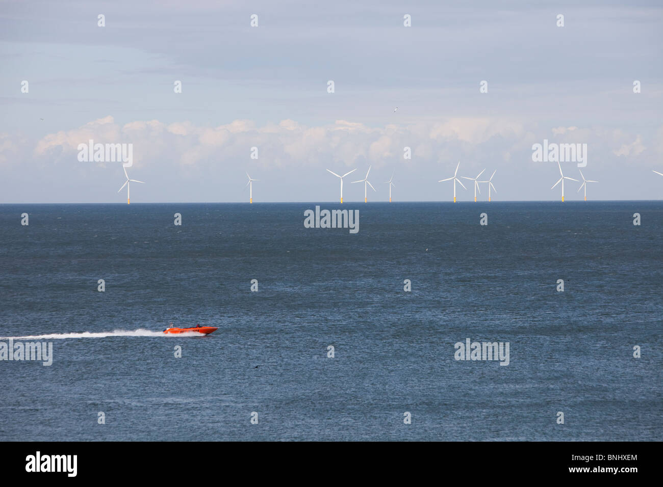 Rhyl Flats offshore wind farm from Llandudno , North Wales Stock Photo ...